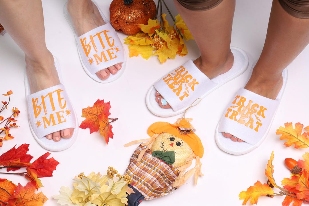 HALLOWEEN PARTY, Spa Slippers | 'bite Me' and Trick or Treat Cozy ...