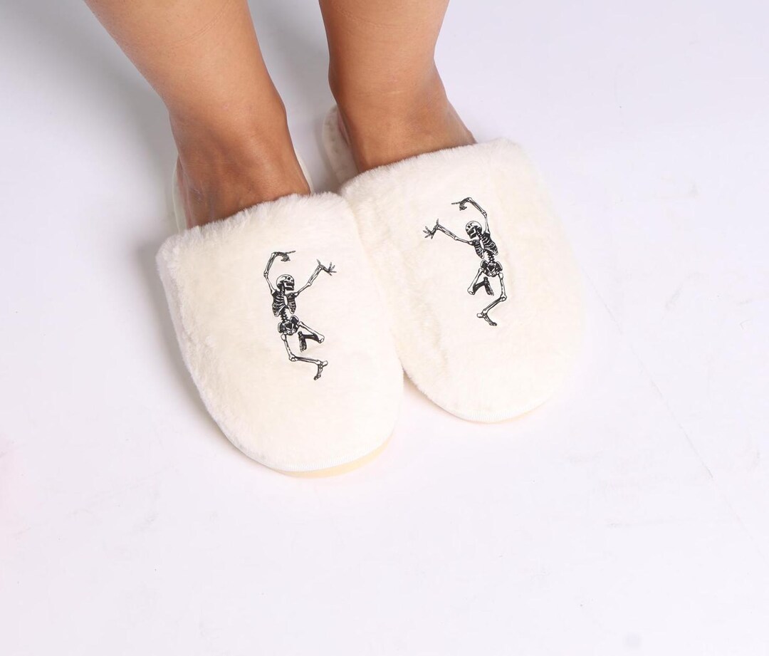 Custom Dancing Skeleton Fluffy Slippers - Personalized HALLOWEEN Close ...