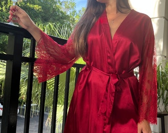 Sexy Red Satin Robe - Etsy