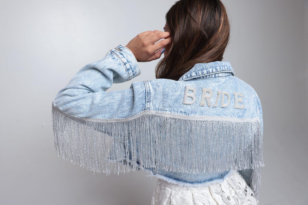 Custom Mrs. Denim Jacket With Pearls and Fringe – Bridal Wedding Jacket ...