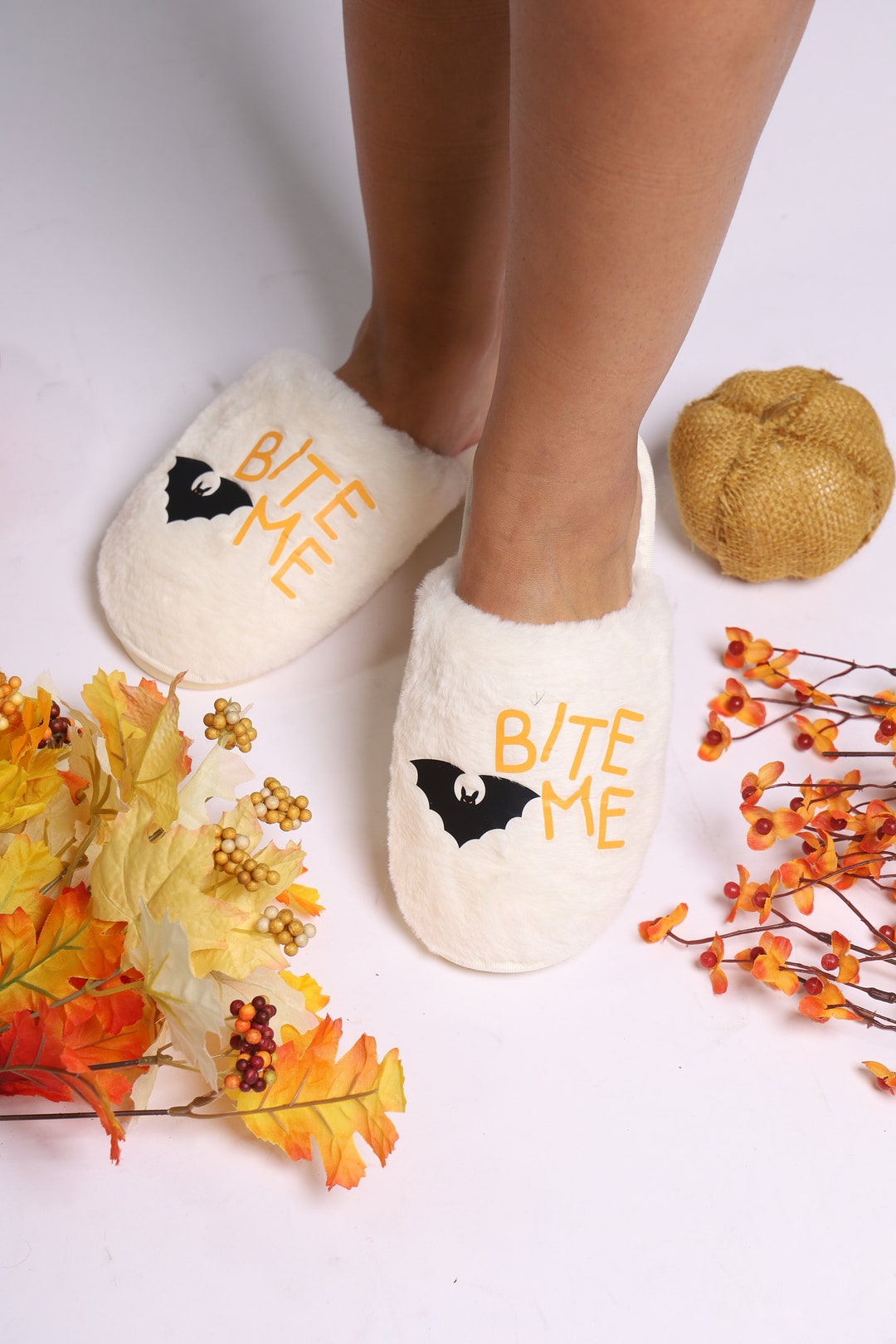 Spooky Bite Me Halloween Slippers - Festive Footwear for a Hauntingly ...