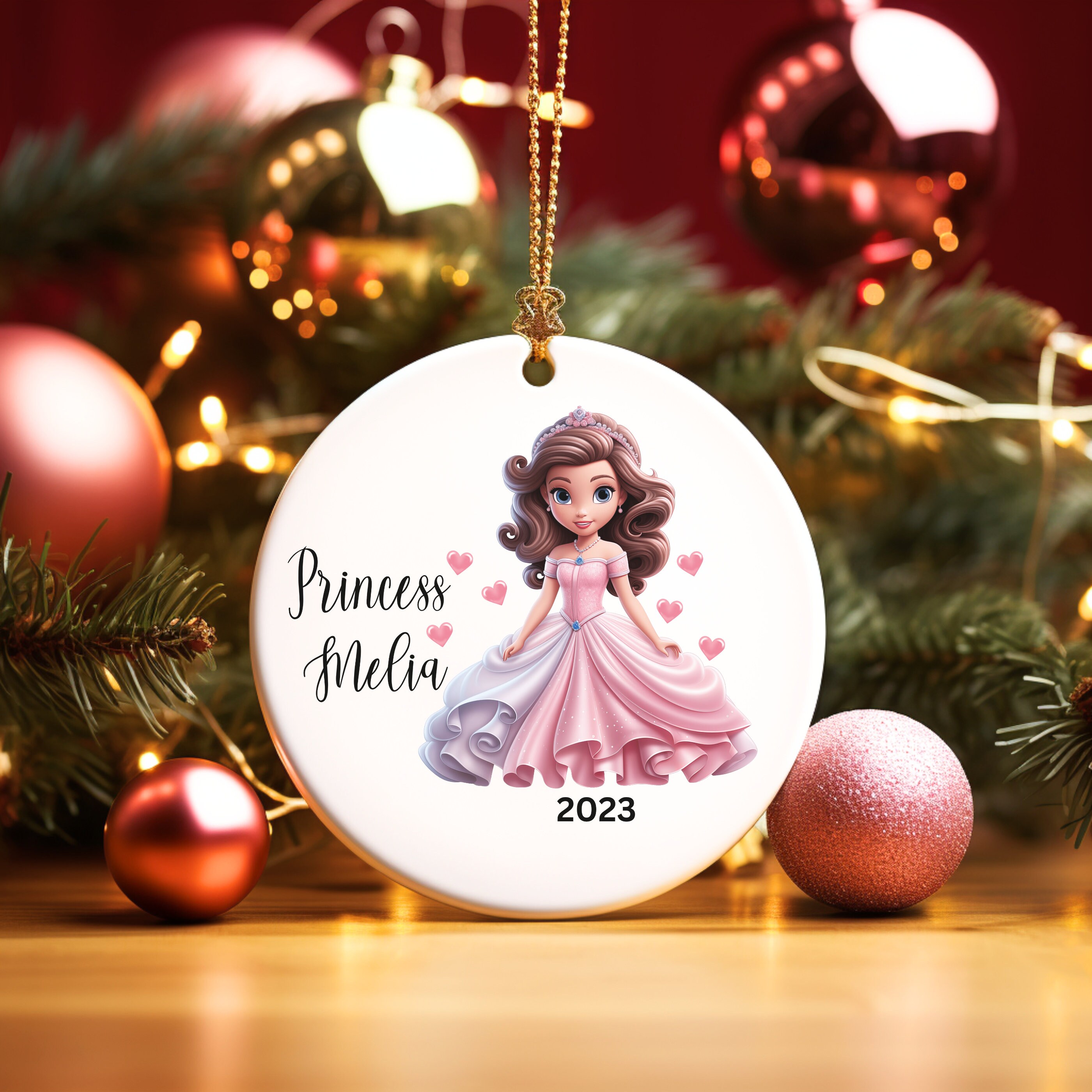 Personalized Girls Princess Christmas Ornament, Custom Princess ...
