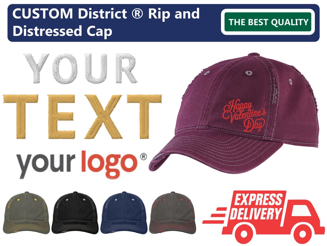 Custom District ® Rip and Distressed Cap-your Text Logo or - Etsy