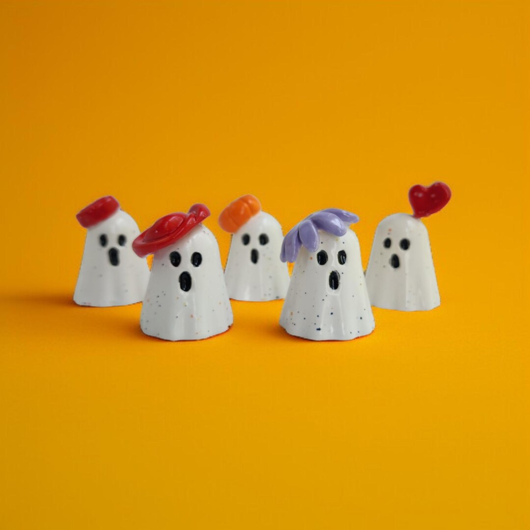 Handmade Ceramic Ghost Figurines With Hats: Halloween Tabletop Decor - Etsy