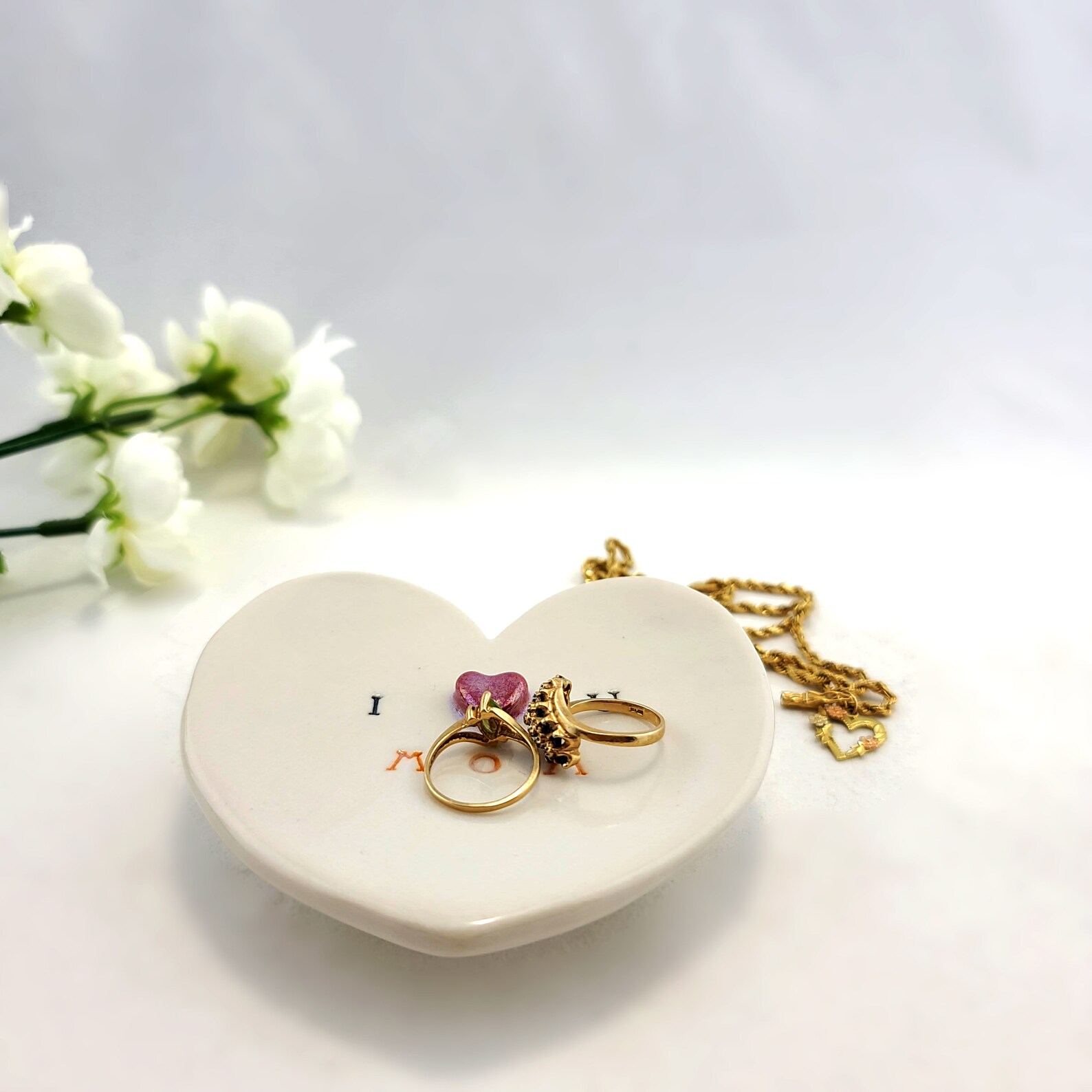 Handmade Porcelain Heart Ring Dish: I Love You Mom, Jewelry Organizer ...