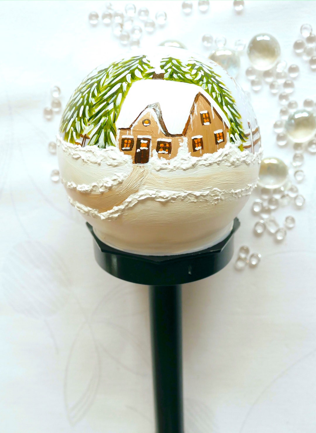 Decorative Sphere With Spike, Solar Lamp, Personalized, Log Cabin in ...