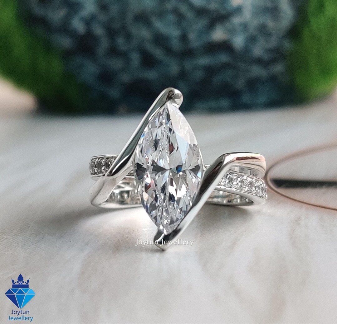 2.50 CT Marquise Cut Colorless Moissanite Bypass Set Wedding - Etsy