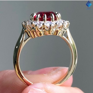 Simulated Diamond 2.00ct Ruby Red Oval Cut Halo Wedding Gift Ring ...