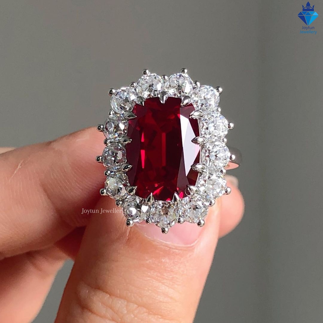 4.20CT Cushion Cut Red Ruby Gemstone Wedding Gift Ring Vintage Style ...