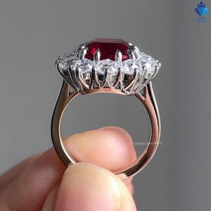 4.20CT Cushion Cut Red Ruby Gemstone Wedding Gift Ring Vintage Style ...