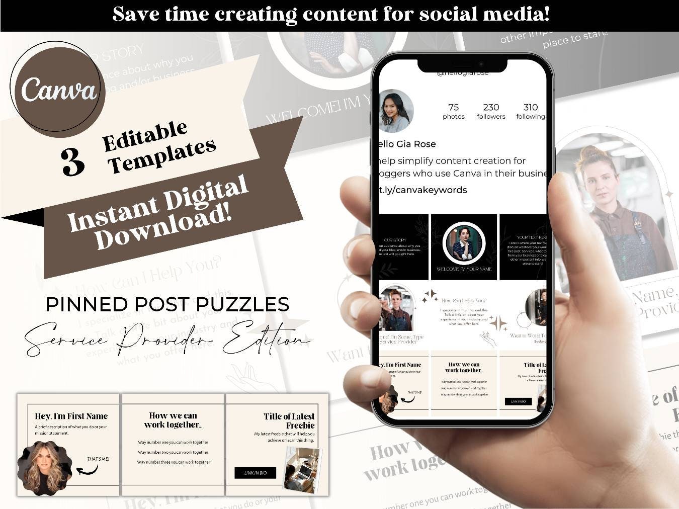 Instagram Pinned Posts Canva Templates for Service Providers, IG Pinned ...
