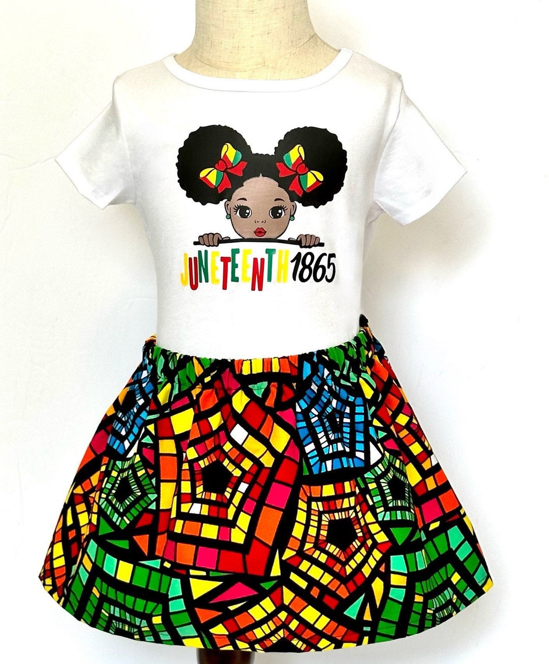 Juneteenth Baby Girl or Child Outfit. African Print Skirt, Afro Puff ...