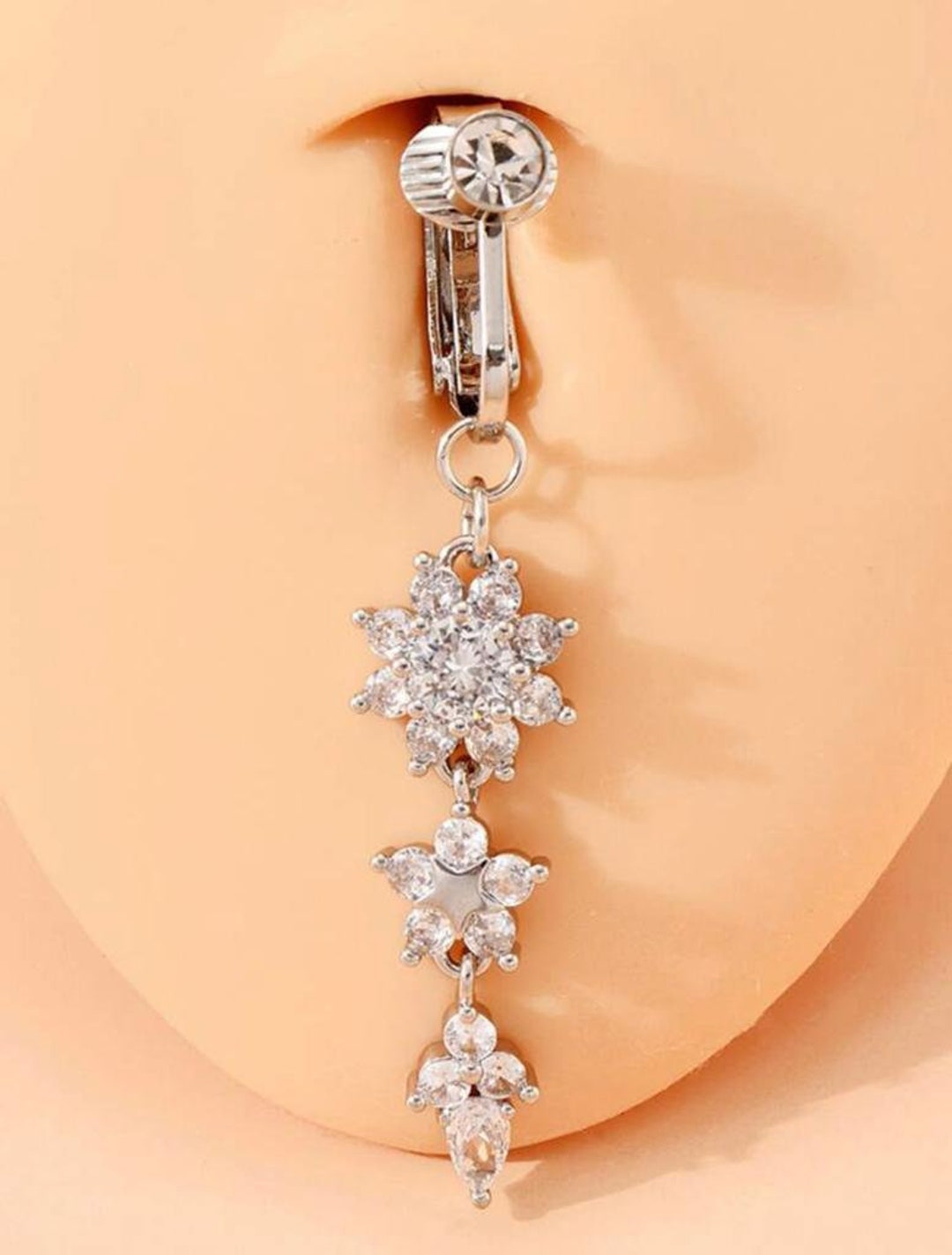 Zircon Clip on Belly Button Navel Ring Fake Belly Button - Etsy