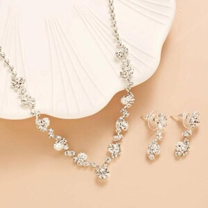 Bridal Jewellery Set, Princess Cut Shape Necklace Set, Sparkling ...