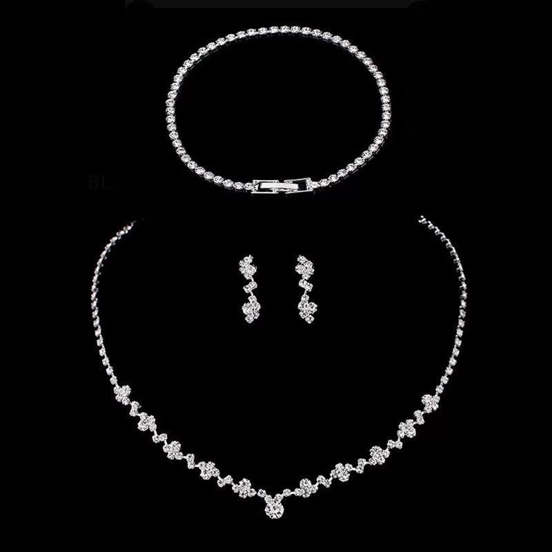 Bridal Jewellery Set, Princess Cut Shape Necklace Set, Sparkling ...