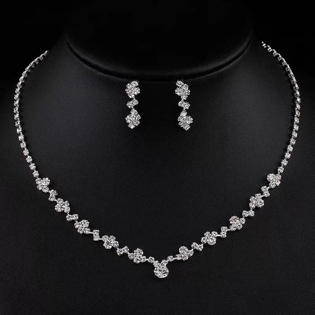 Bridal Jewellery Set, Princess Cut Shape Necklace Set, Sparkling ...