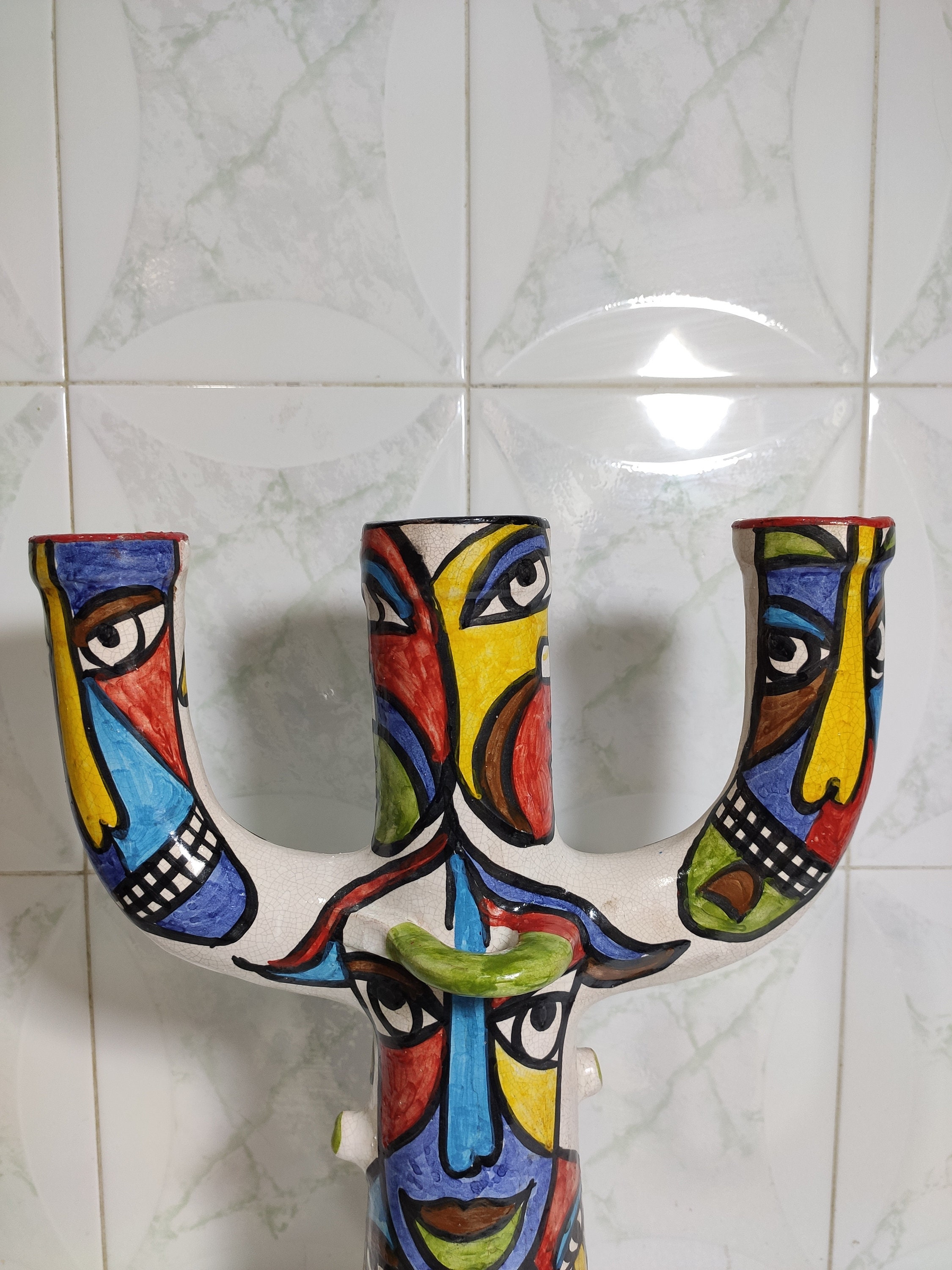 Rare Pablo Picasso Style Candle Holder: Moroccan Handmade Crackle Decor ...