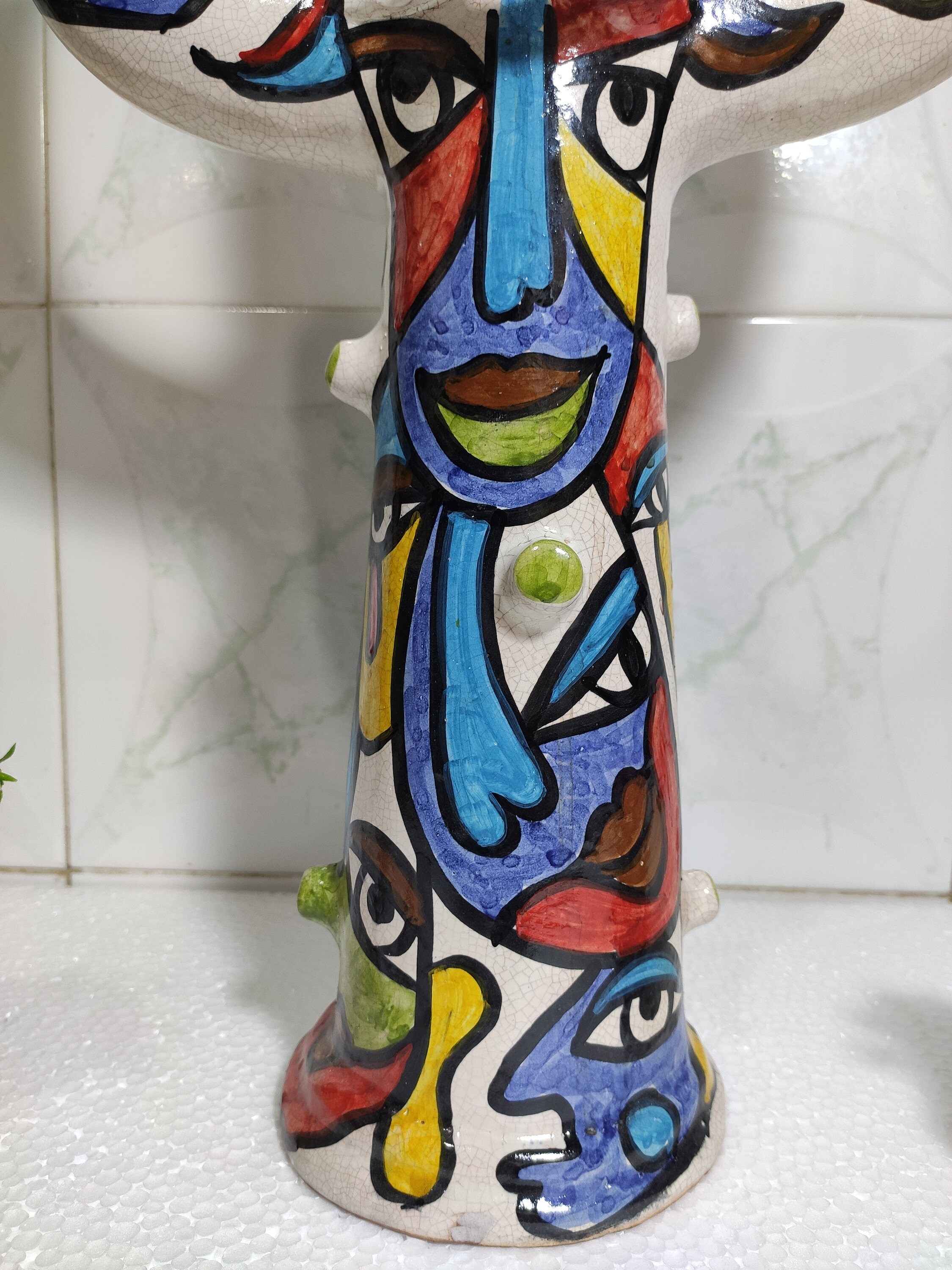 Rare Pablo Picasso Style Candle Holder: Moroccan Handmade Crackle Decor ...