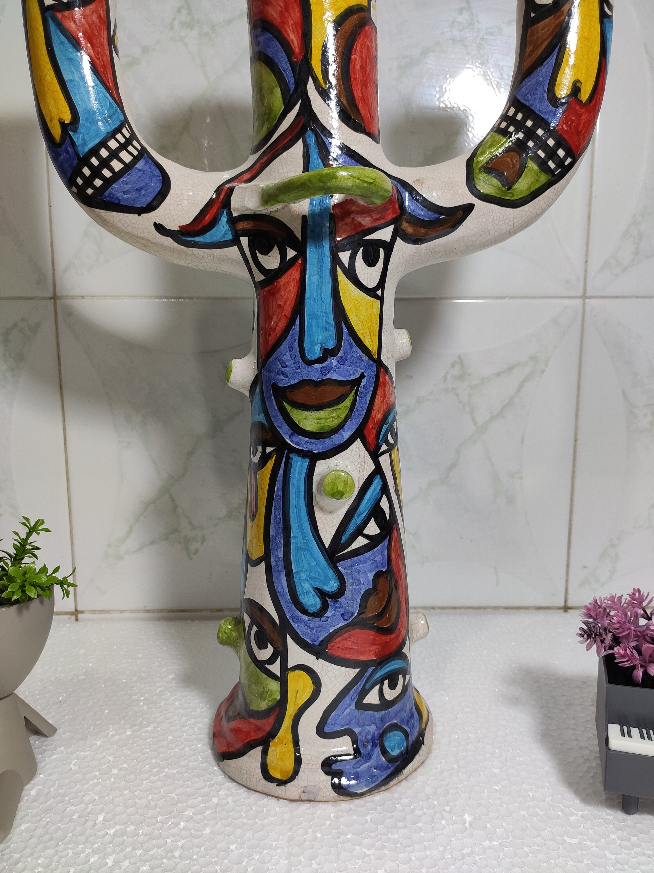 Rare Pablo Picasso Style Candle Holder: Moroccan Handmade Crackle Decor ...