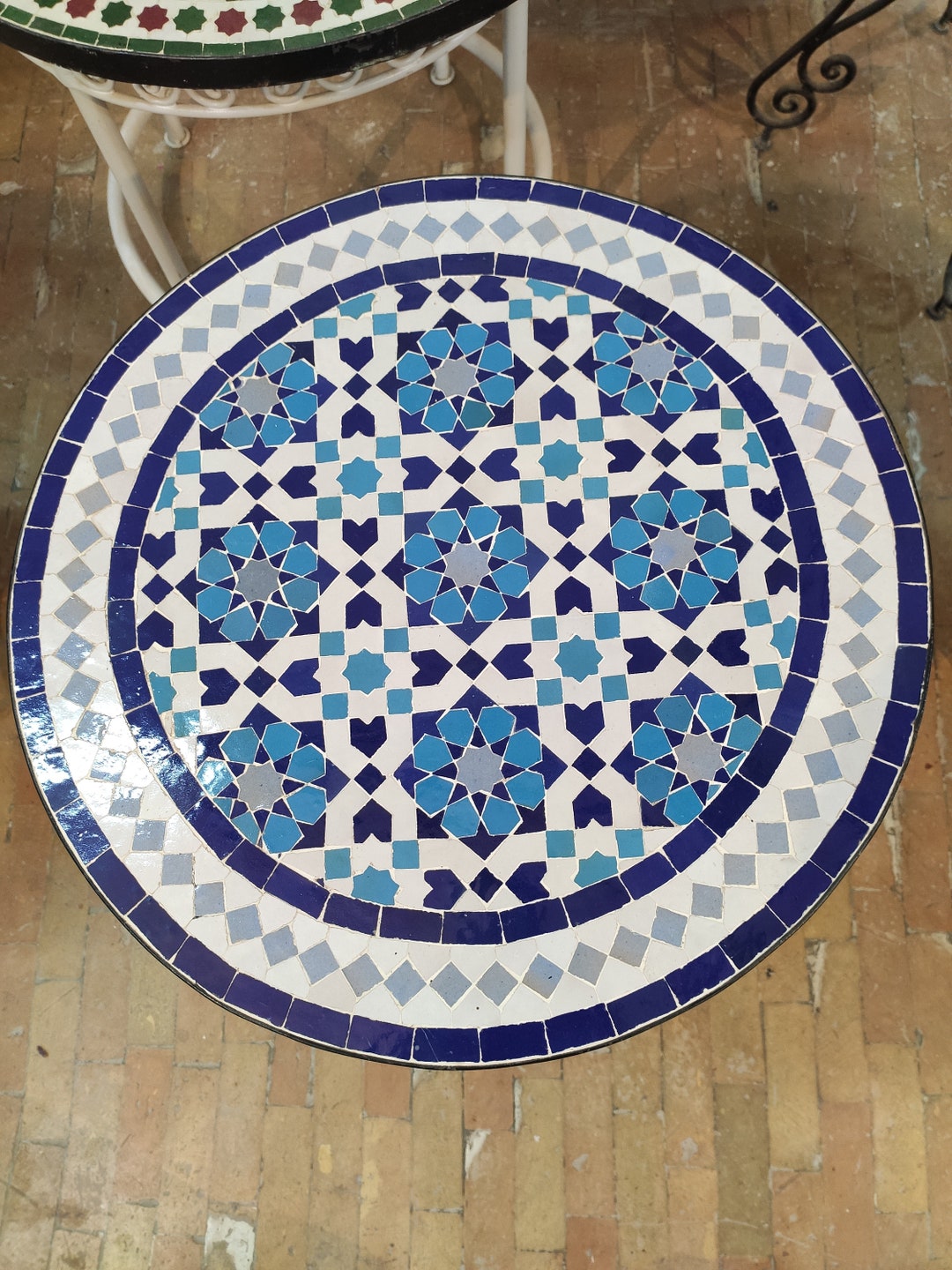Handmade Moroccan Mosaic Tabletop : Bleu,bleu Sky Turquoise and White ...
