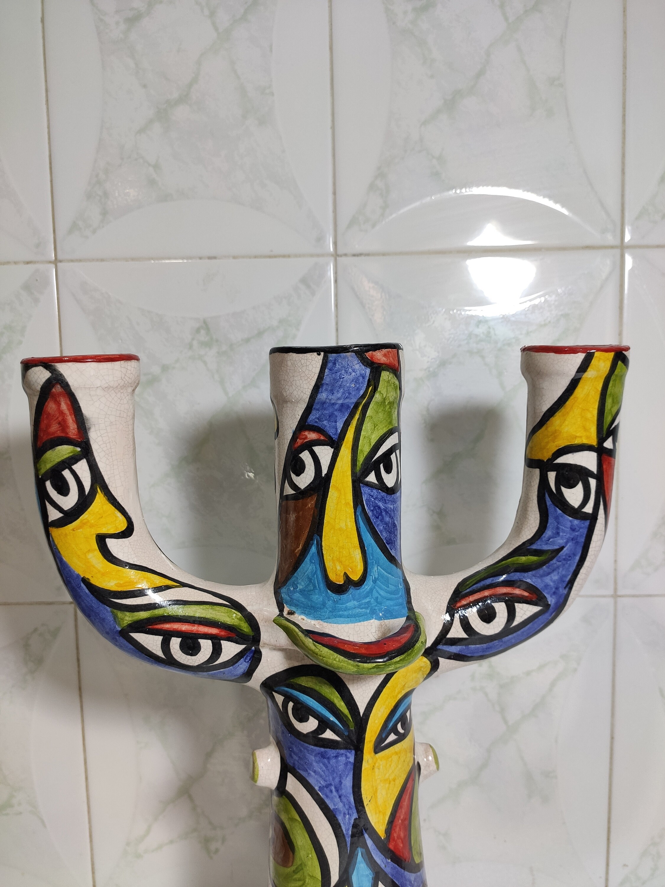 Rare Pablo Picasso Style Candle Holder: Moroccan Handmade Crackle Decor ...