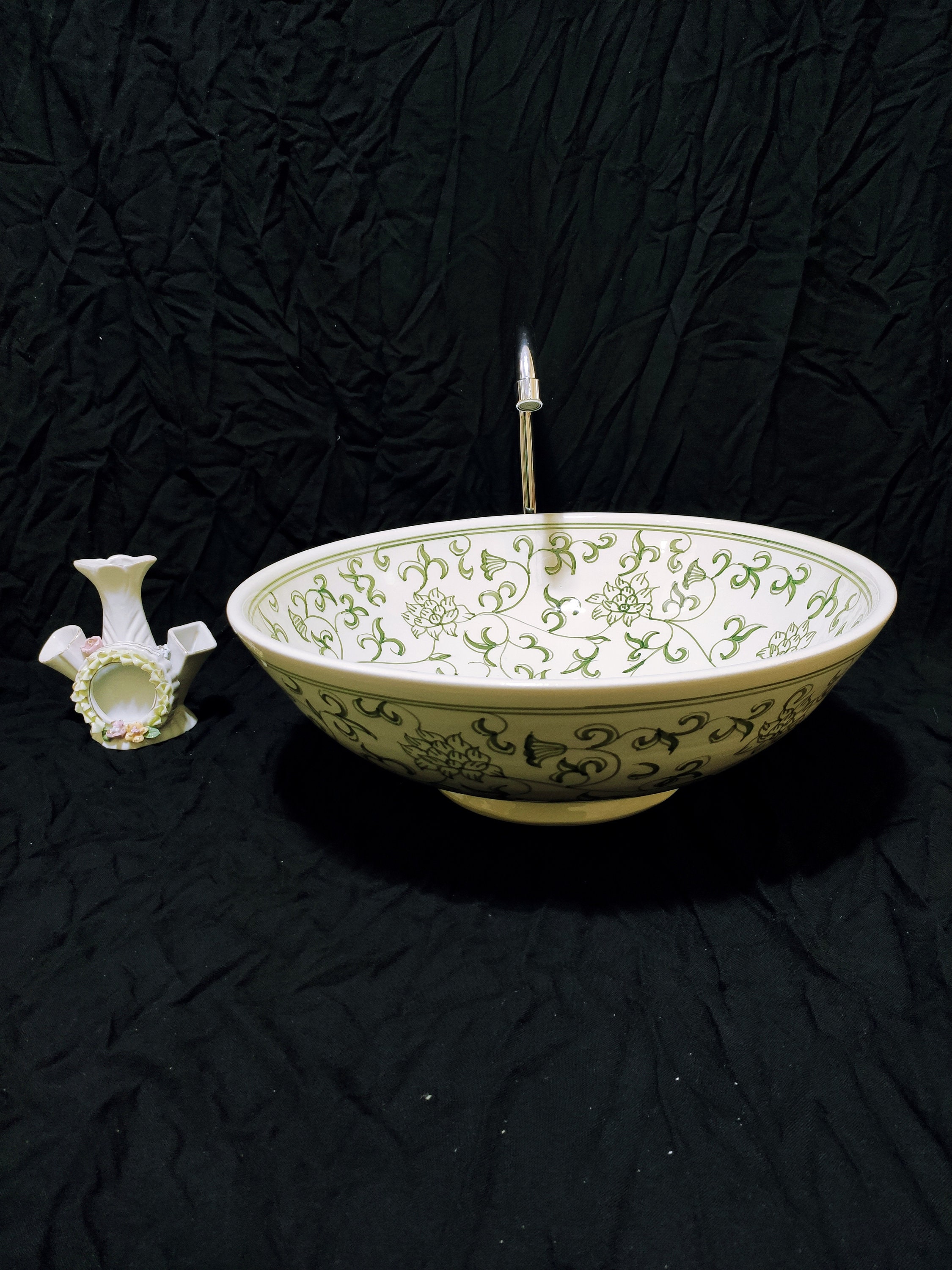 Lotus Flower Emerald Green Vessel Sink for Bathroom Handmade and Hand ...