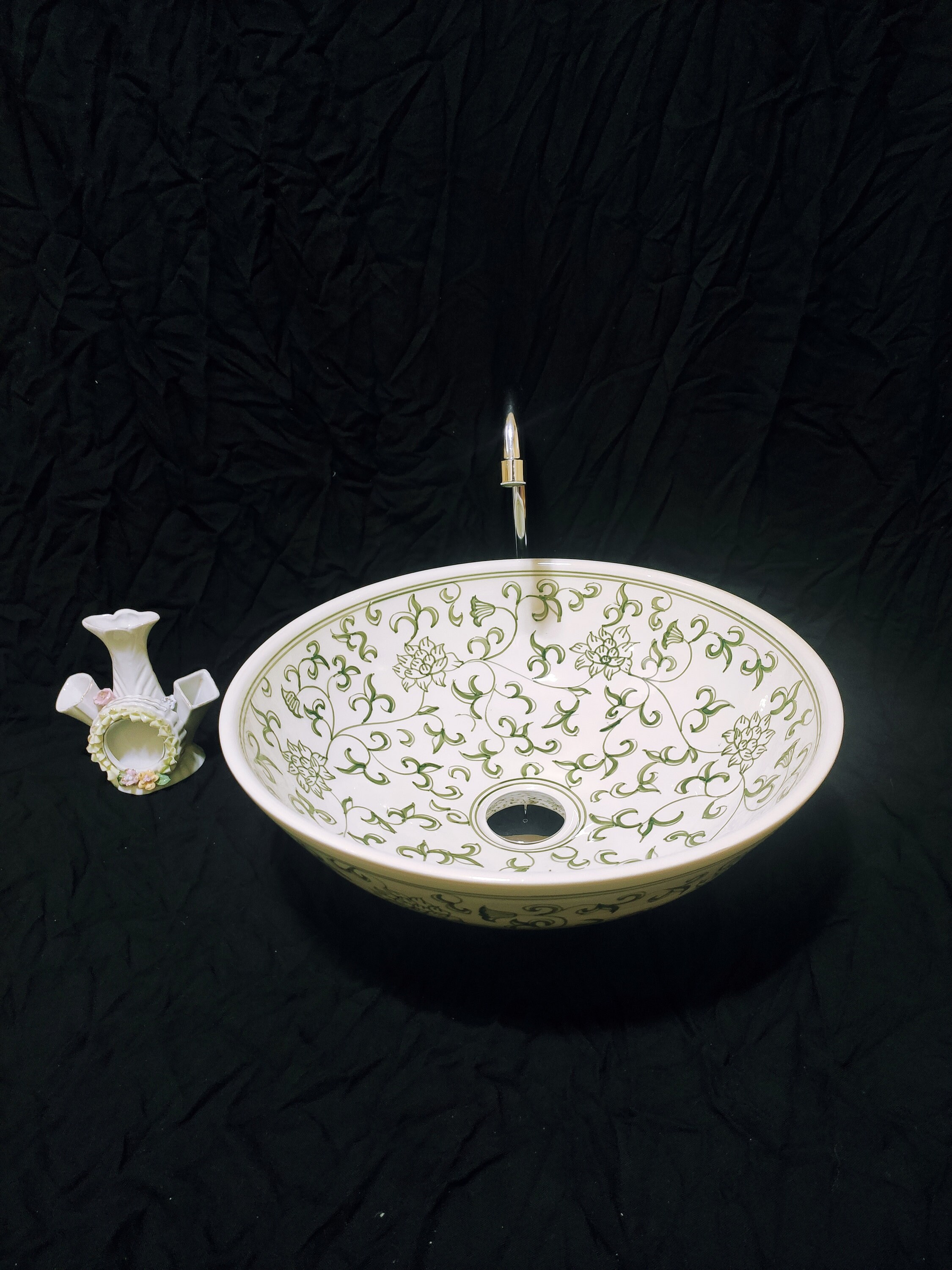 Lotus Flower Emerald Green Vessel Sink for Bathroom - Handmade and Hand ...