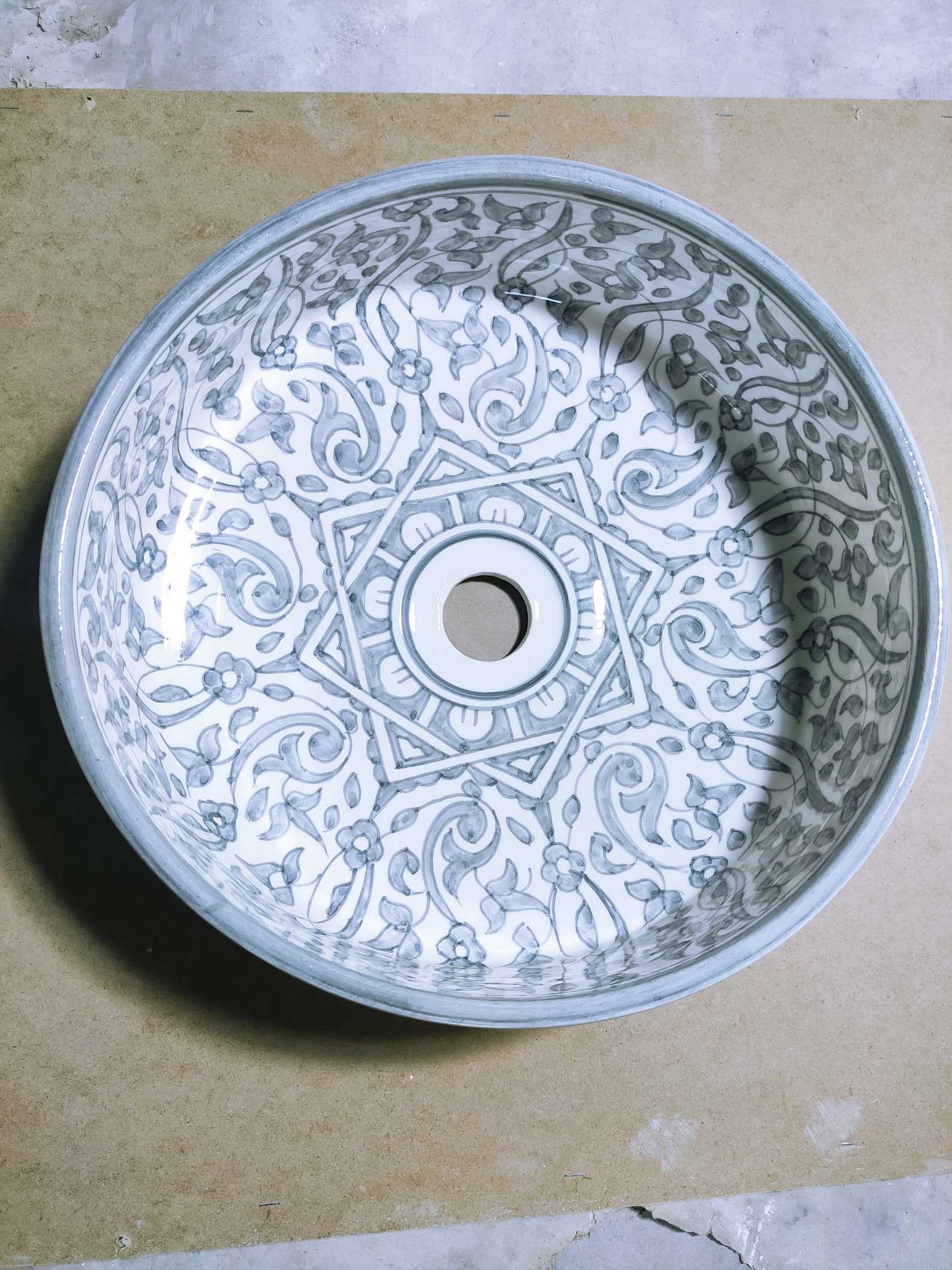 Handmade Ceramic Vessel Sink: Light Grey Floral Bathroom Basin - Etsy