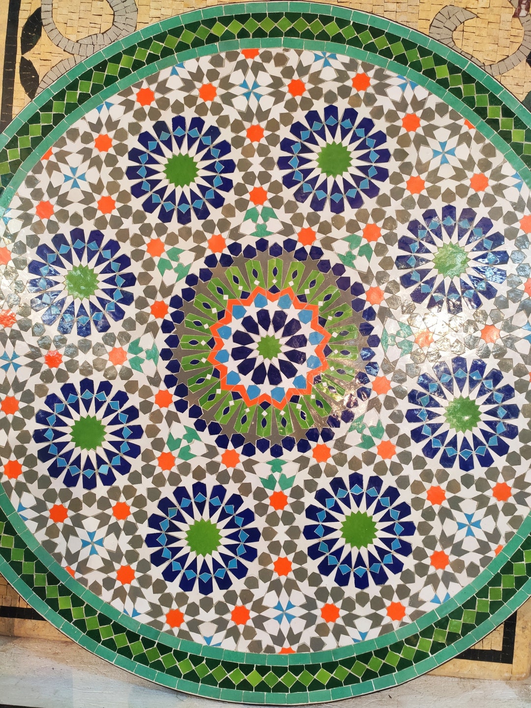 Handmade Fes Mosaic Round Tabletop: Colorful Tile Art - Etsy