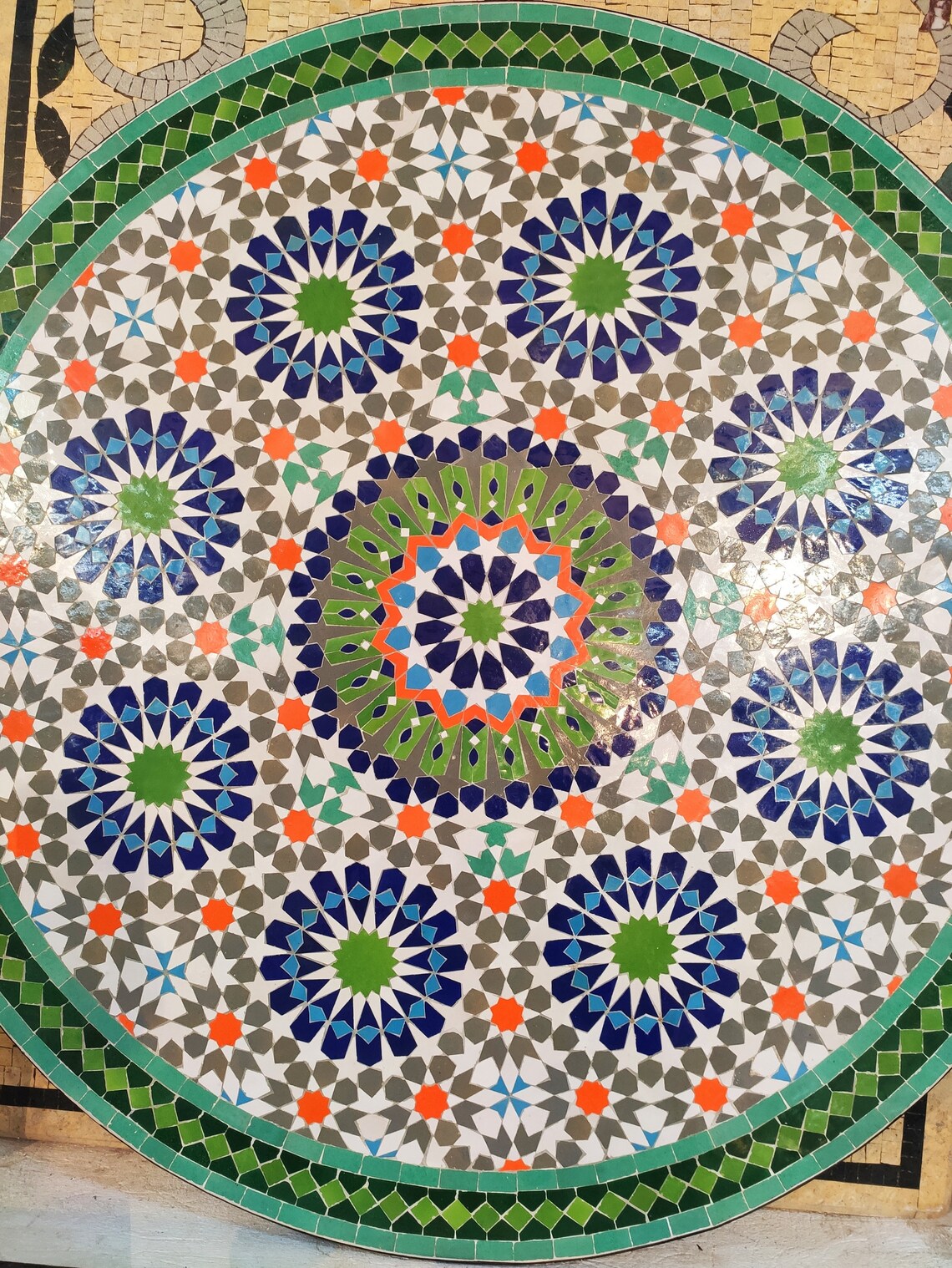 Handmade Fes Mosaic Round Tabletop: Colorful Tile Art - Etsy