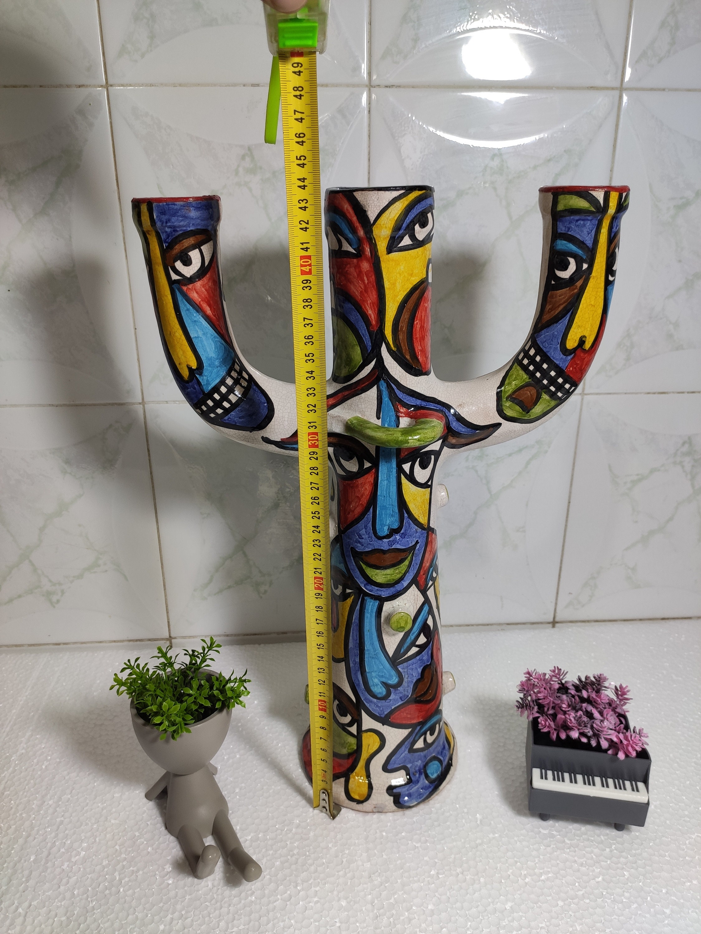 Rare Pablo Picasso Style Candle Holder: Moroccan Handmade Crackle Decor ...