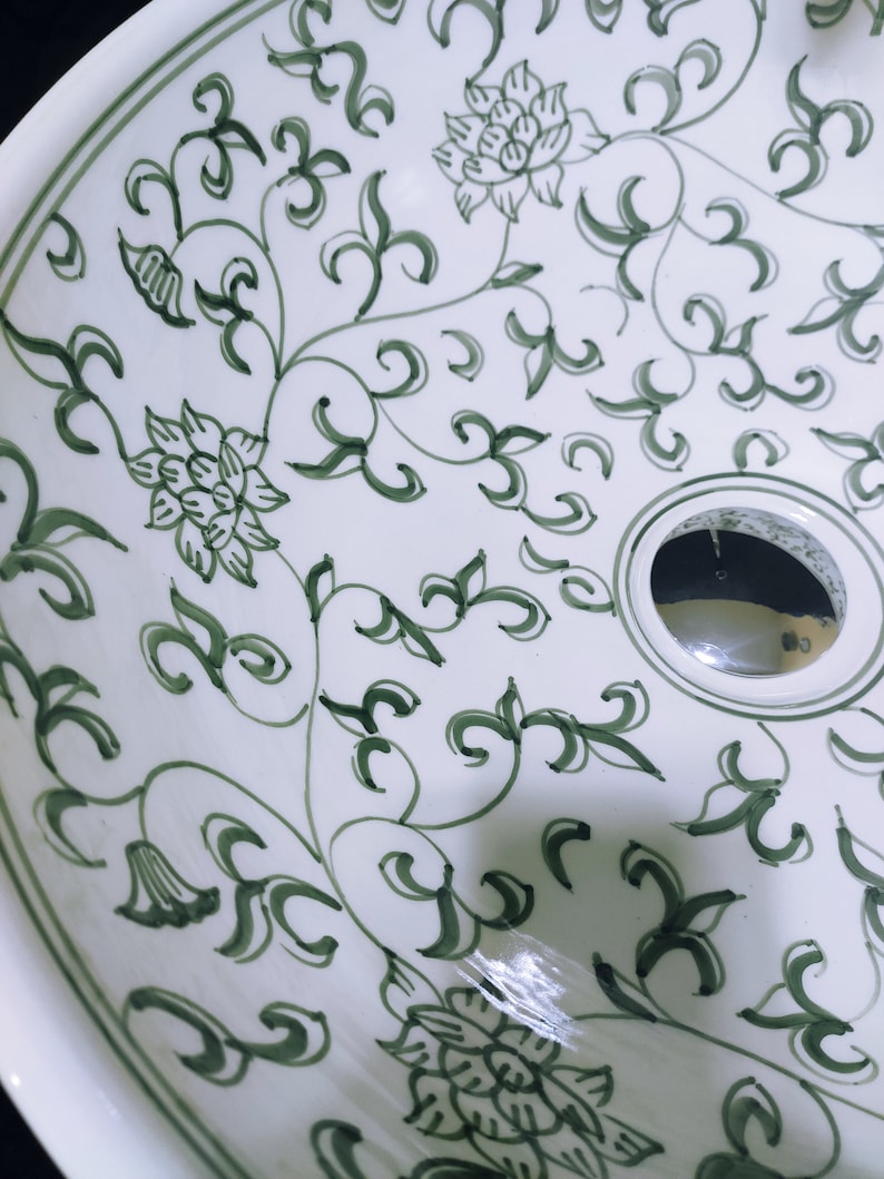 Lotus Flower Emerald Green Vessel Sink for Bathroom Handmade and Hand ...