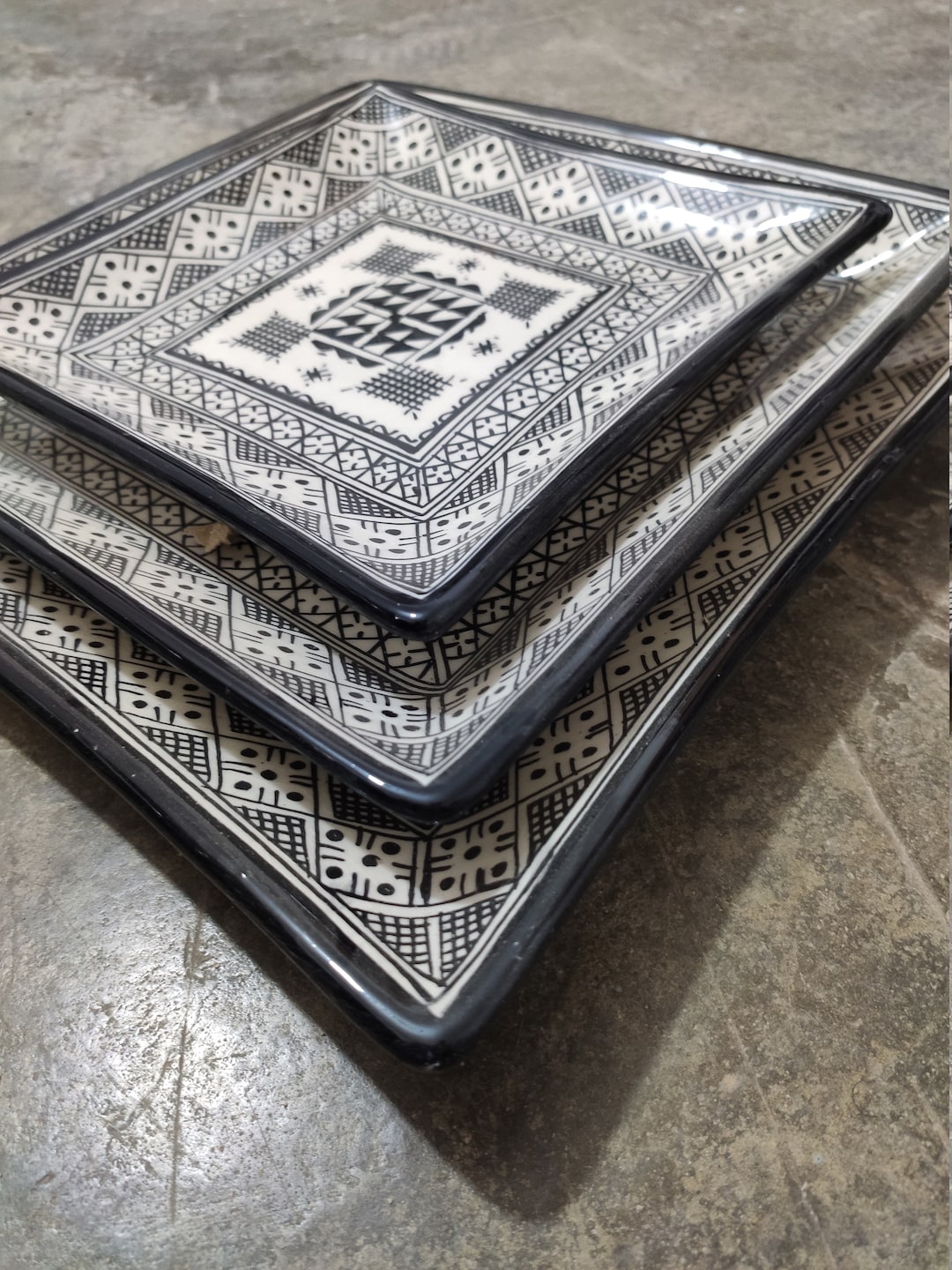 Handmade Square Ceramic Plates, Black and White Cookware, Set of 3 - Etsy