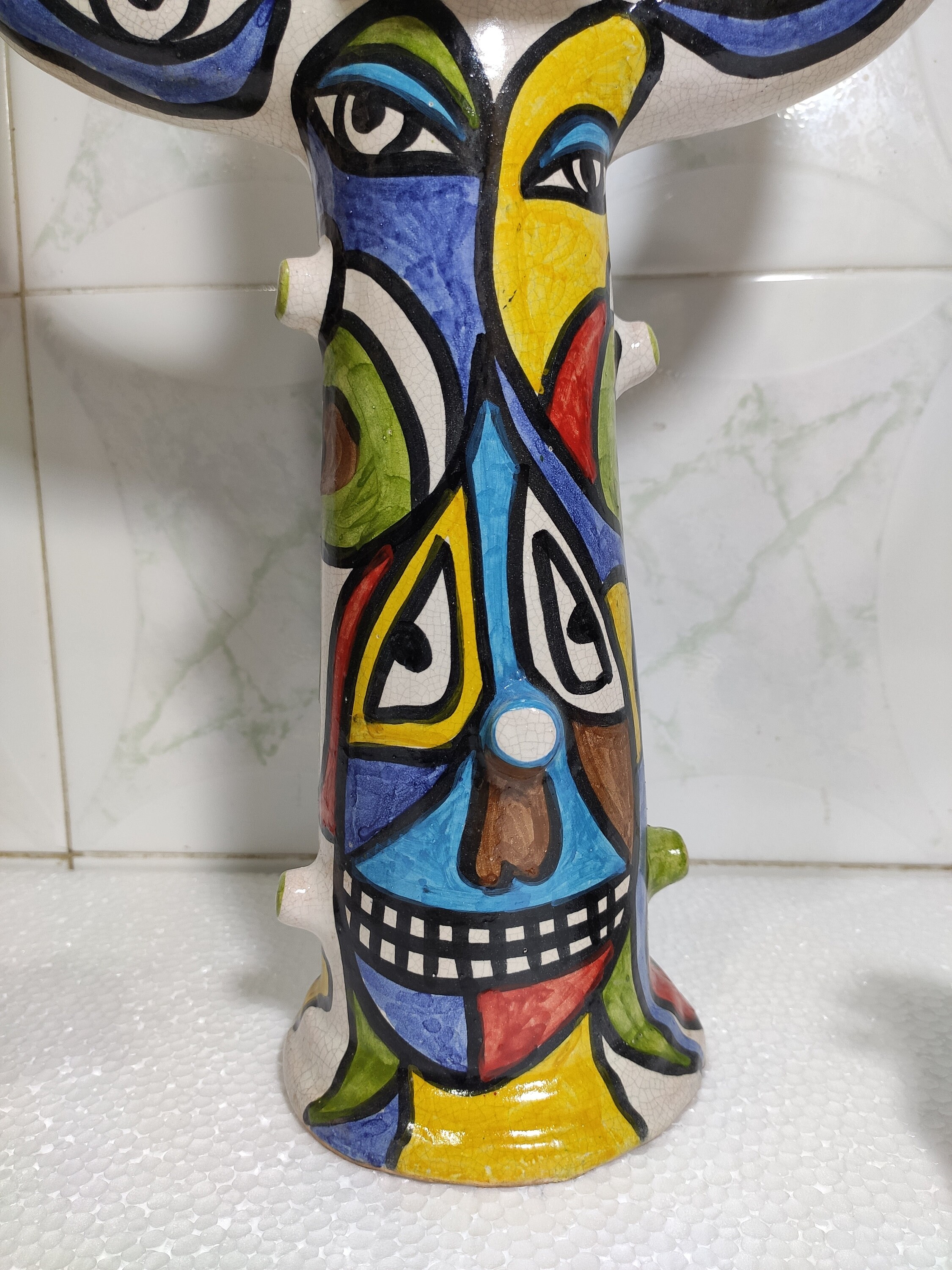 Rare Pablo Picasso Style Candle Holder: Moroccan Handmade Crackle Decor ...