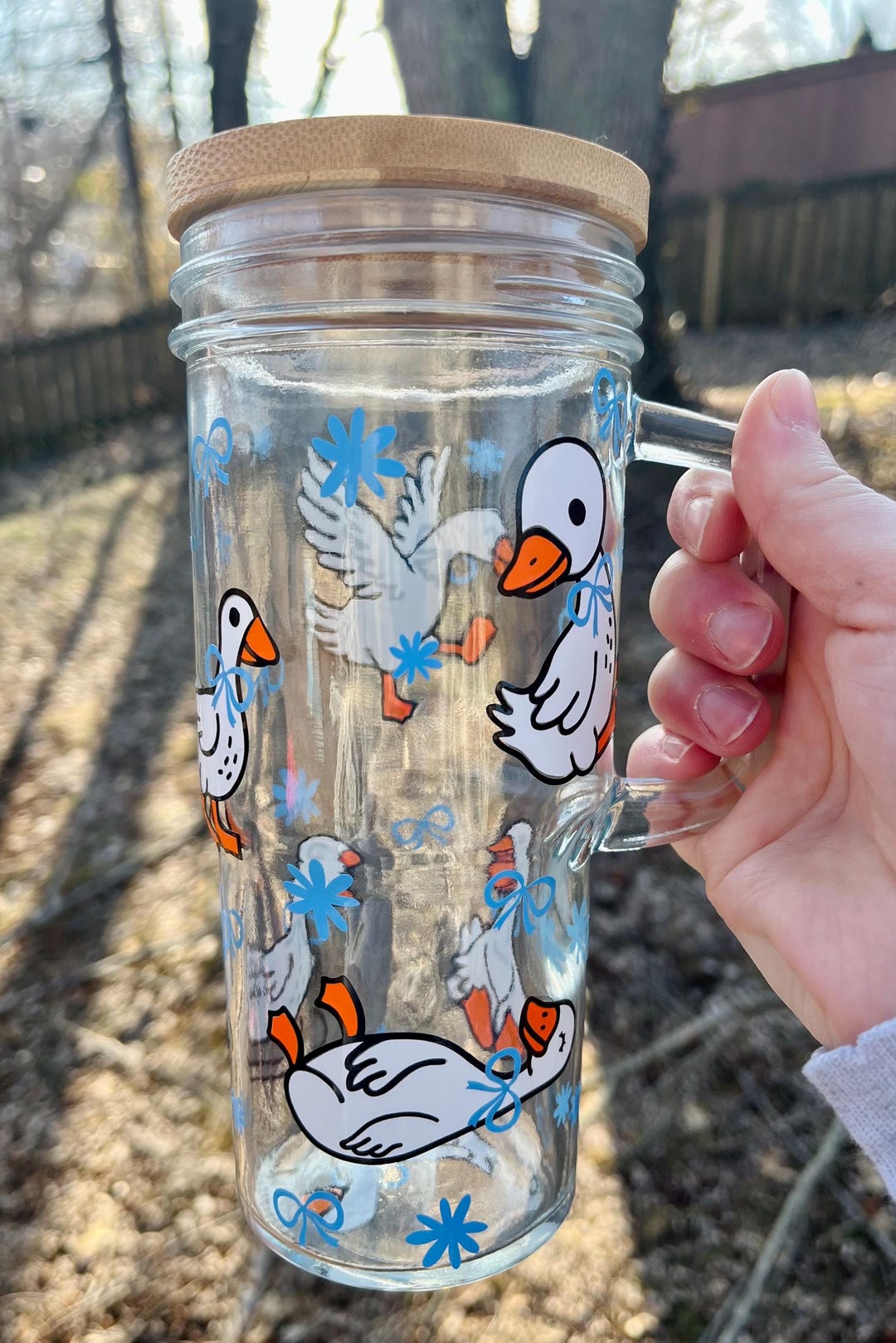 24oz Glass Cottage Goose Cup With Bamboo Lid and Metal Straw//iced ...