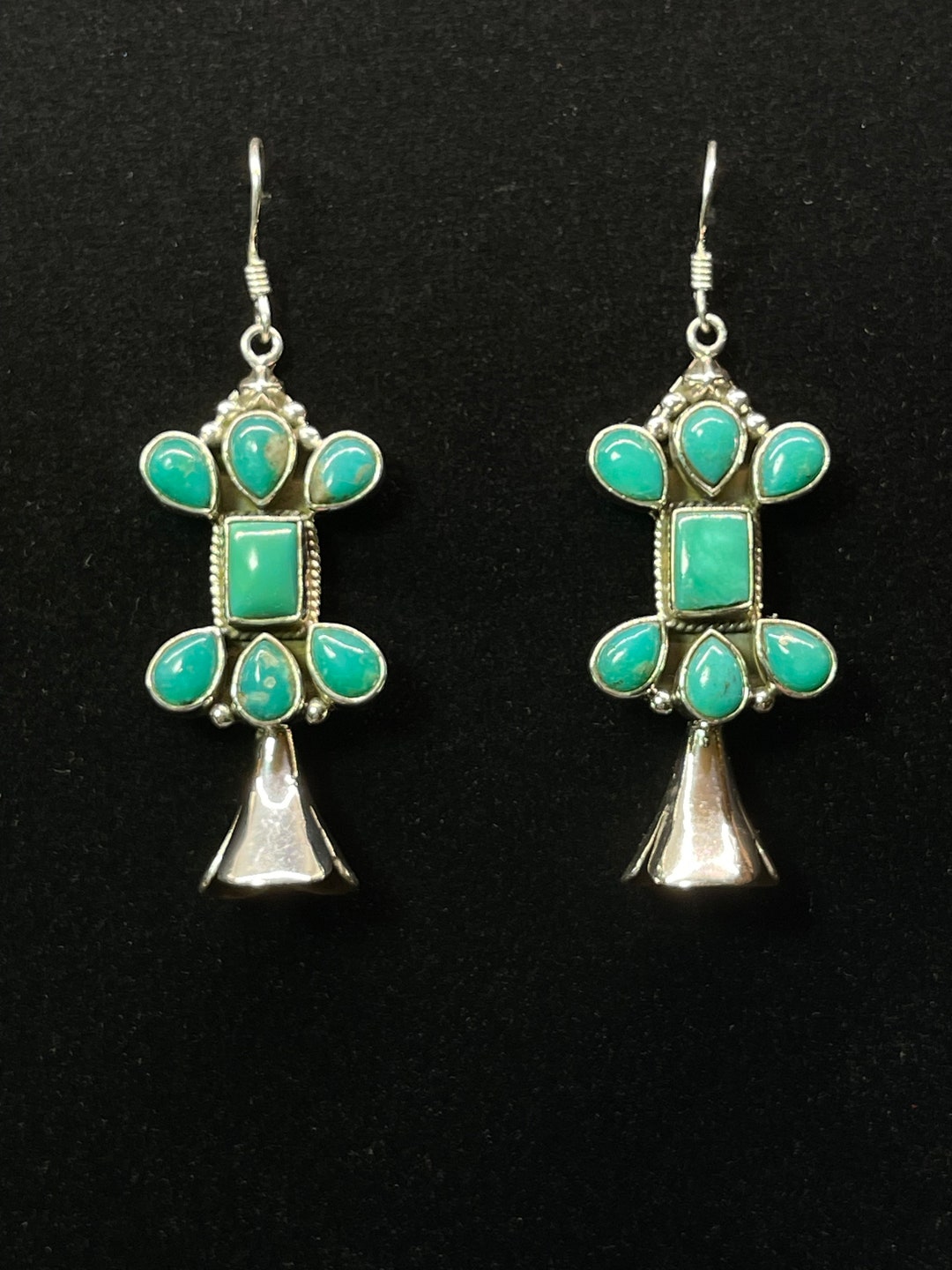 Dan Dodson Kingman Turquoise Sterling Silver Squash Blossom Dangle ...