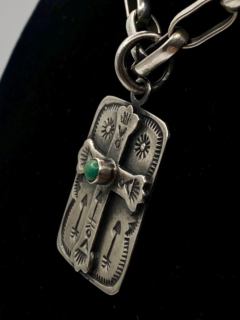 Vintage Dan Dodson Christian Cross Turquoise Tag Pendant - Etsy