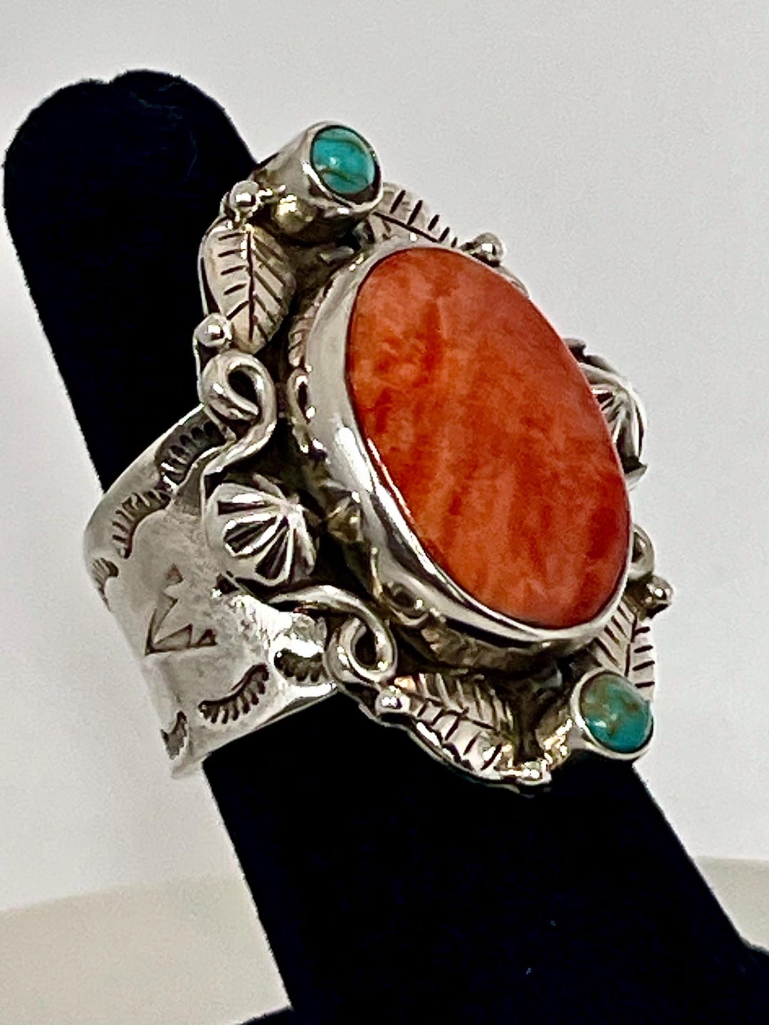 Dan Dodson Oval Orange Spiny Oyster & Royston Turquoise Sterling Silver ...