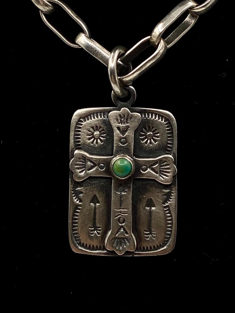 Vintage Dan Dodson Christian Cross Turquoise Tag Pendant - Etsy