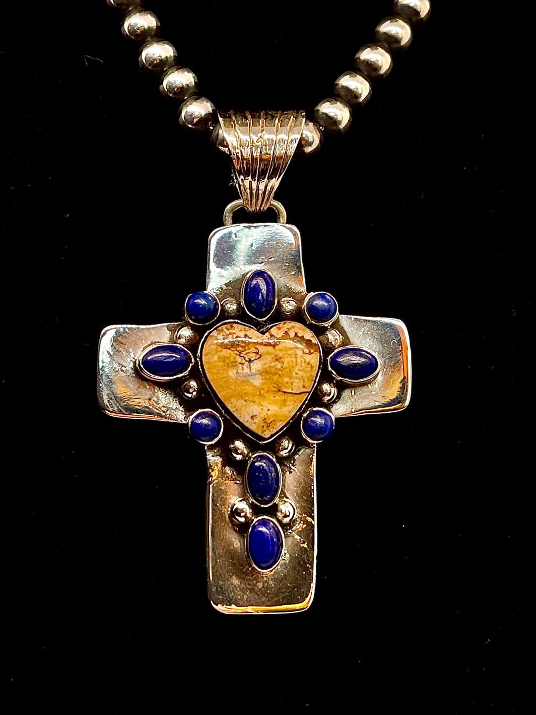 Dan Dodson Turquoise Heart and Sterling Silver Cross Pendant - Etsy