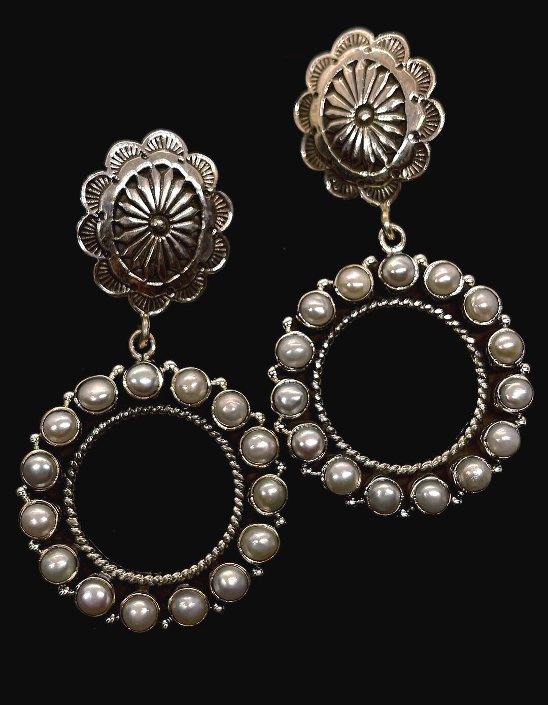 Vintage Southwestern Pearl Concho Earrings by Dan Dodson - Etsy