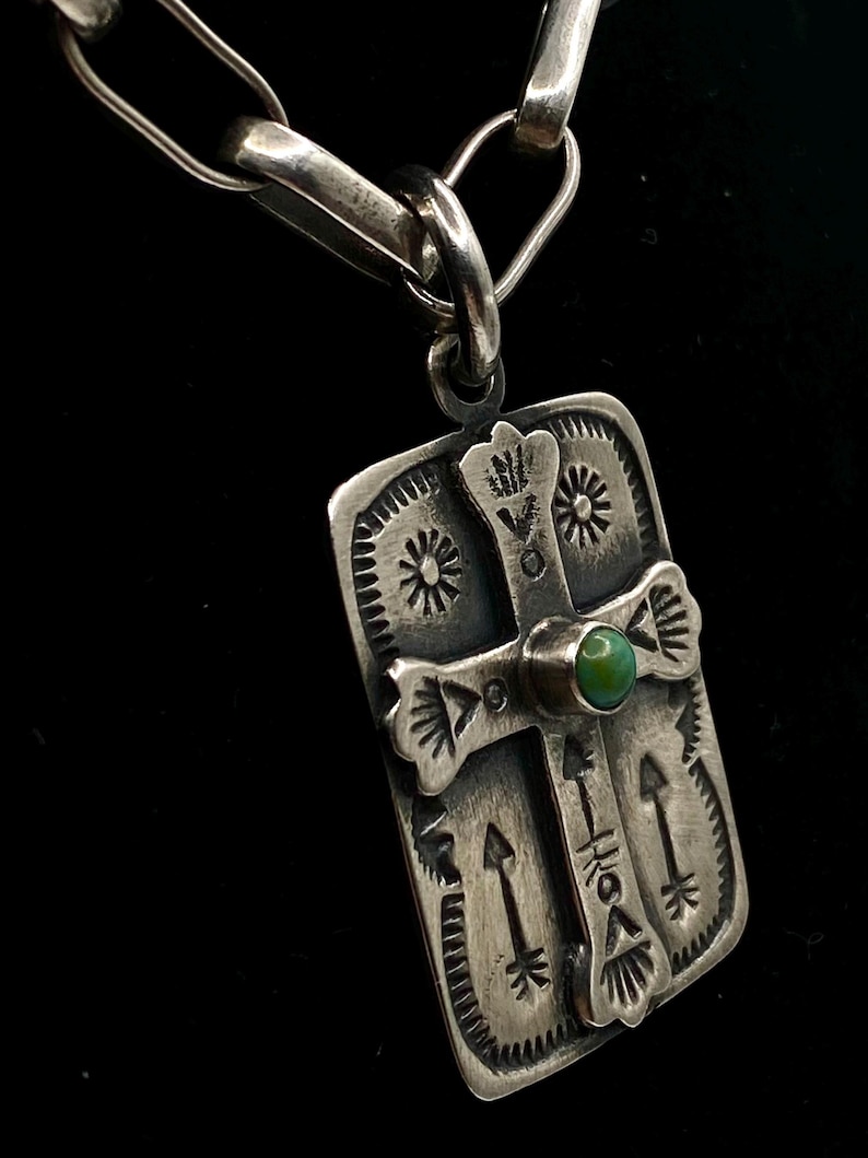 Vintage Dan Dodson Christian Cross Turquoise Tag Pendant - Etsy
