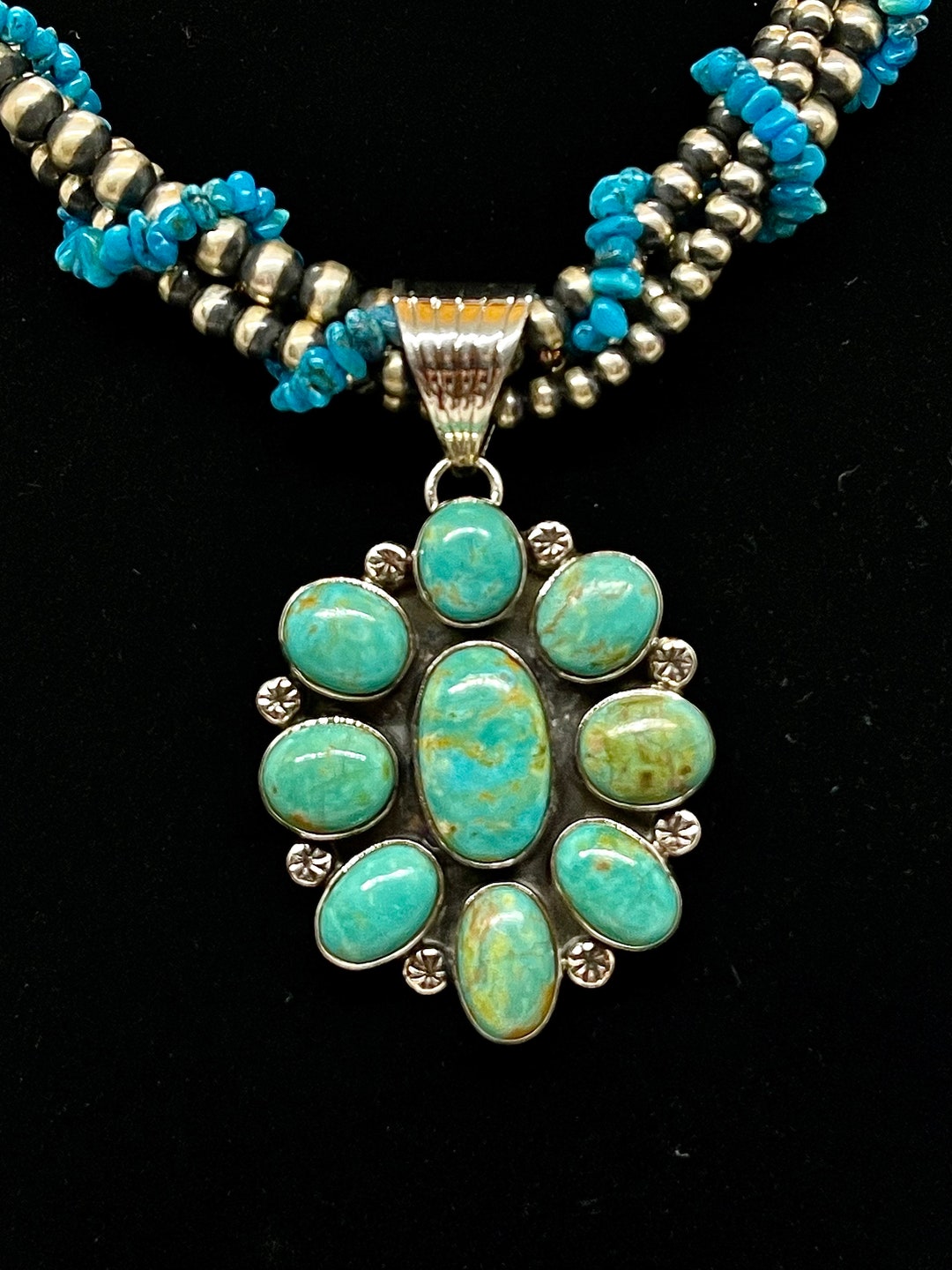 Dan Dodson Chunky Royston Turquoise Oval Cluster Pendant dead Stock - Etsy