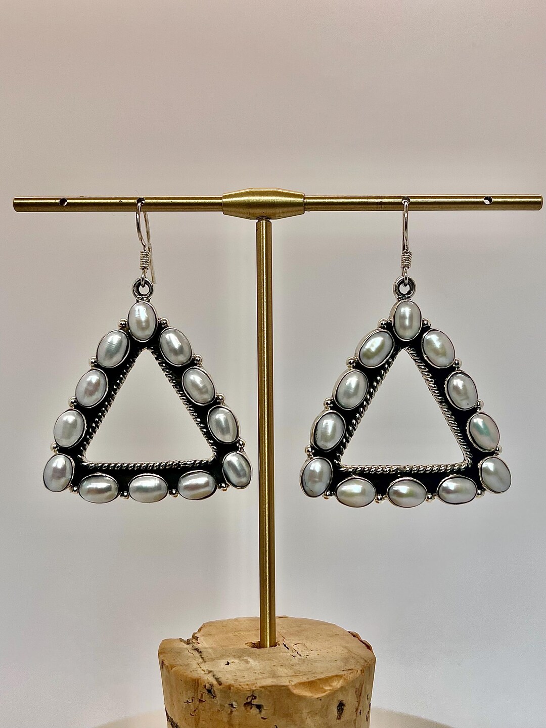 Dan Dodson Pearl & Sterling Silver Triangle Dangle Earrings - Etsy