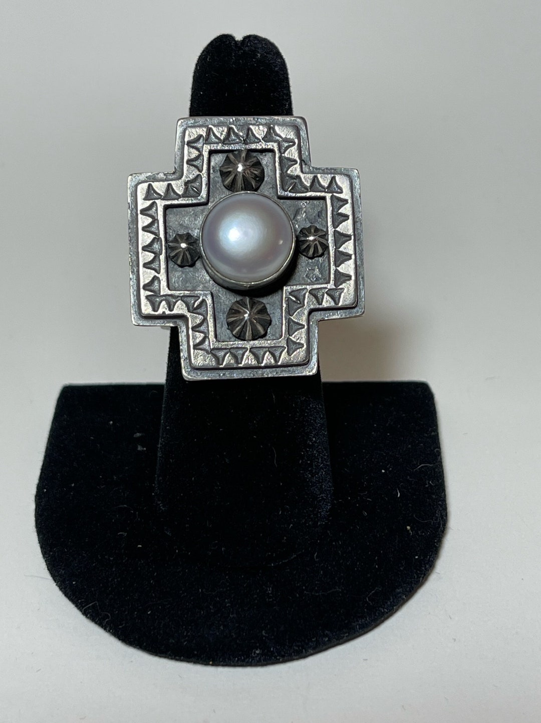 Dan Dodson Santa Fe Cross Ring Sterling/pearl (adjustable) - Etsy