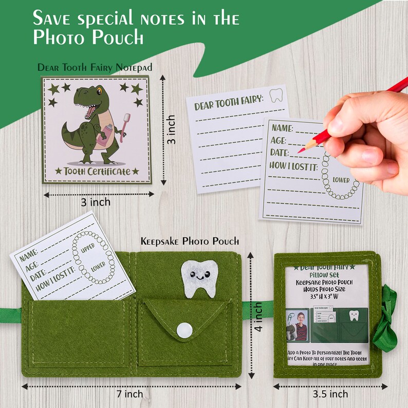 Dinosaur Tooth Fairy Pillow Boy-tooth Fairy Kit W/ Notepad & Keepsake ...