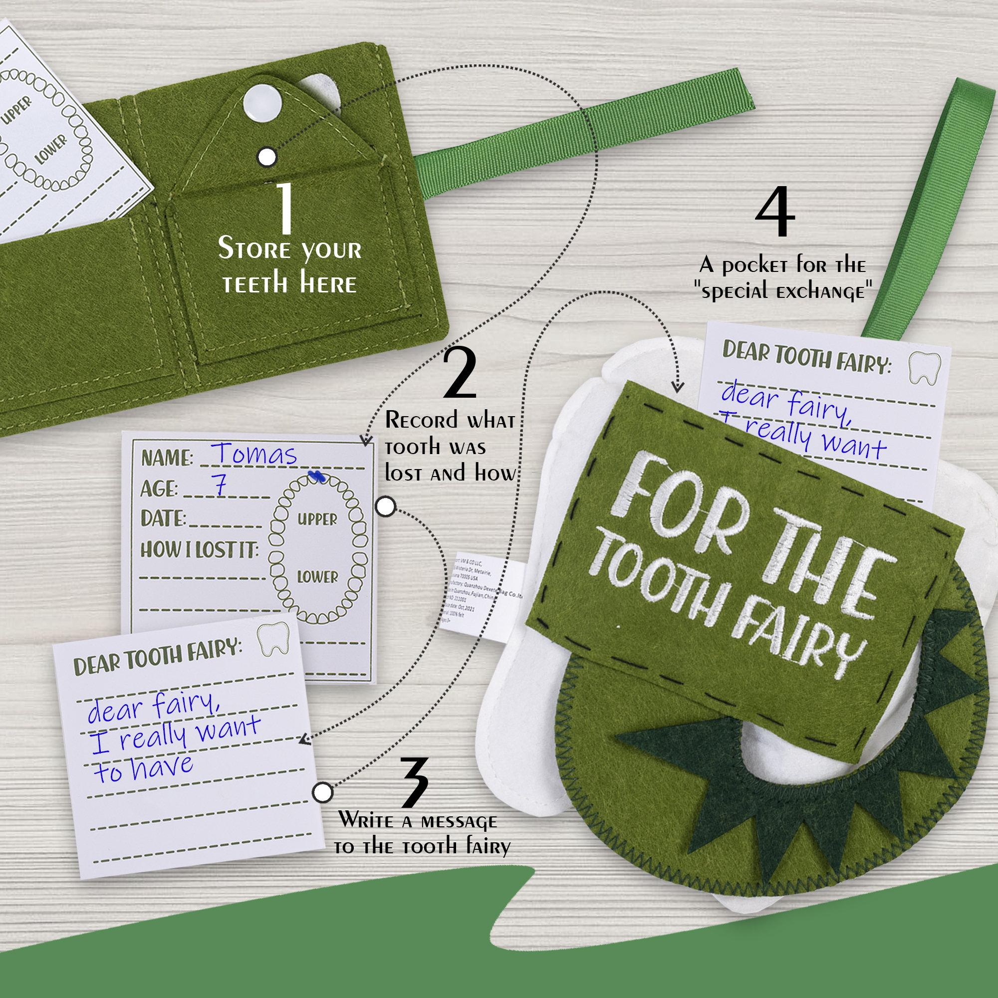 Dinosaur Tooth Fairy Pillow Boy-tooth Fairy Kit W/ Notepad & Keepsake ...