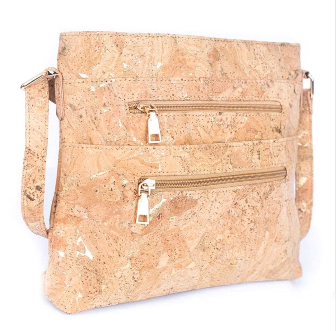 Cork Crossbody Bag, Gold Flecked Cork Handbags, Genuine Natural Vegan ...