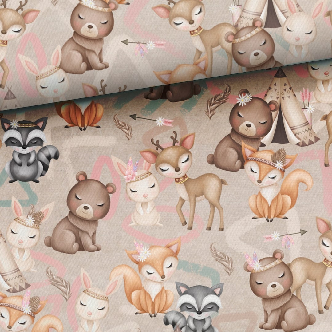 Forest Animals Fabric, Woodland Fabric by Half Meter, Cotton Fabric ...