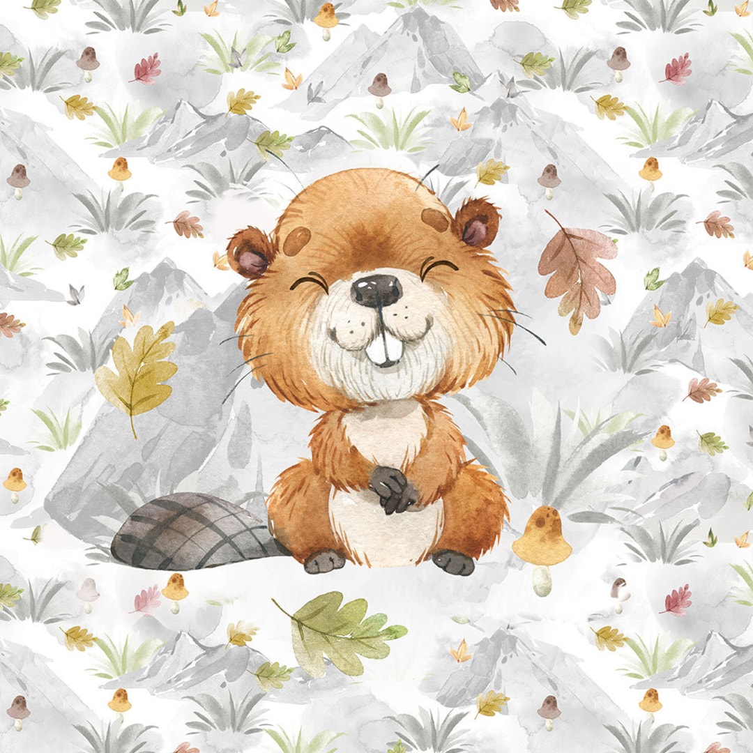 Beaver Fabric Panel Forest Fabric Animals Fabric Woodland - Etsy